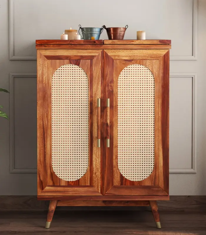 Embross Sheesham Wood Sideboard And Cabinet (Honey Finish) - Wudzei