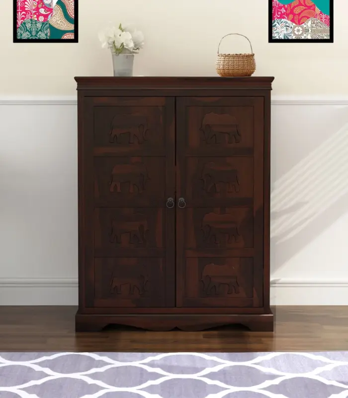 Hyrum Sheesham Wood Bar Cabinet (Walnut Finish) - Wudzei