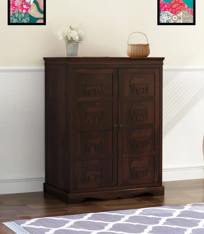 Vailyton Sheesham Wood Bar Cabinet Walnut Finish Online