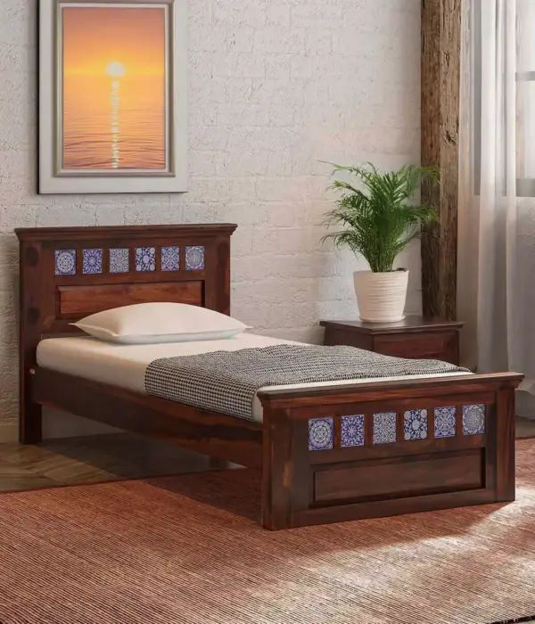 Brion Sheesham Wood Single Bed Without Storage (Honey Oak Finish) - Wudzei