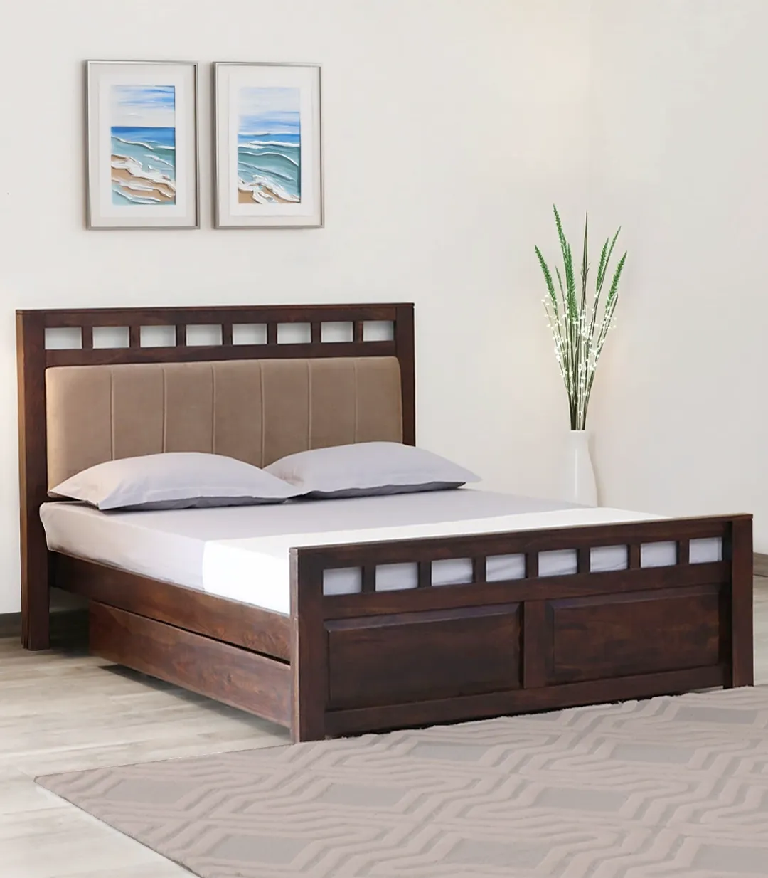 Julyano Sheesham Wood Queen Size Bed With Drawer Storage (Provincial ...