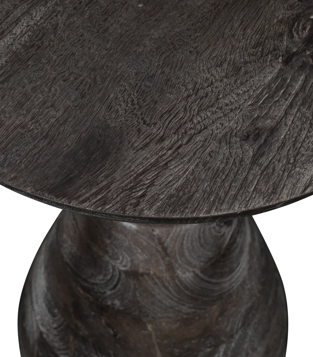 Elive Mango Wood Round Shaped Side Table – Grey Finish - Wudzei